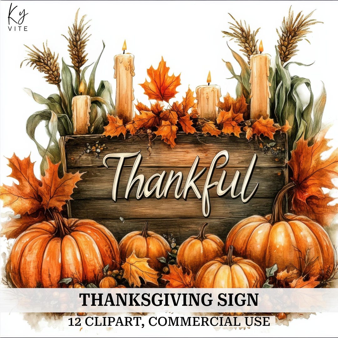 12 Thanksgiving Sign Clipart, Fall Thanksgiving, Thankful Autumn ...