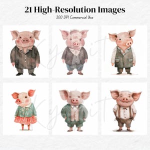 21 Pig in Outfits, Pig in Cloths, Pig in Suit, Printable Watercolor ...