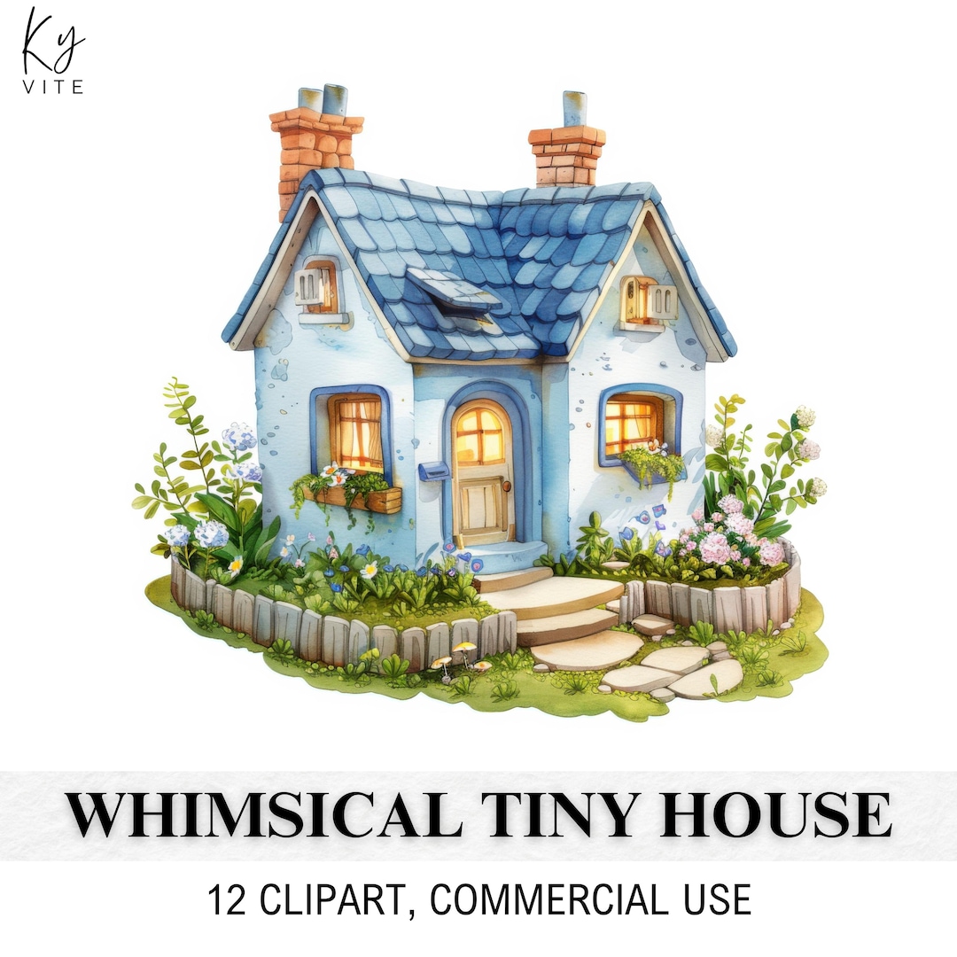12 Cartoon Tiny House Clipart, Printable Watercolor Clipart, Paper ...