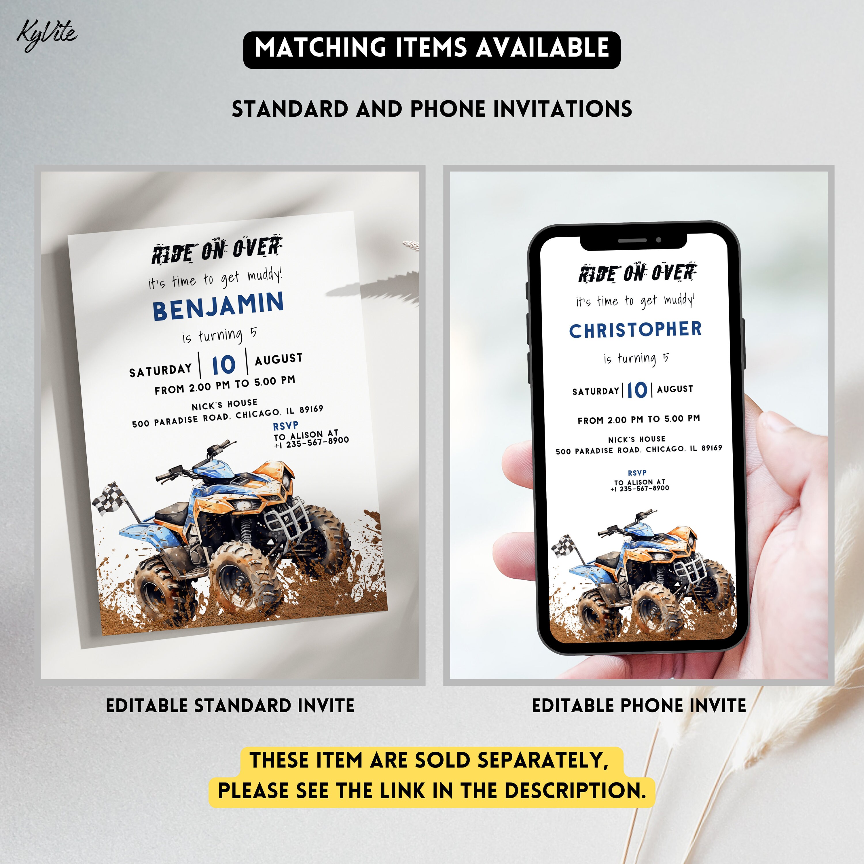 Editable Blue ATV Wheeler Bike Birthday Food Tent Folded/tilt Card, ATV ...