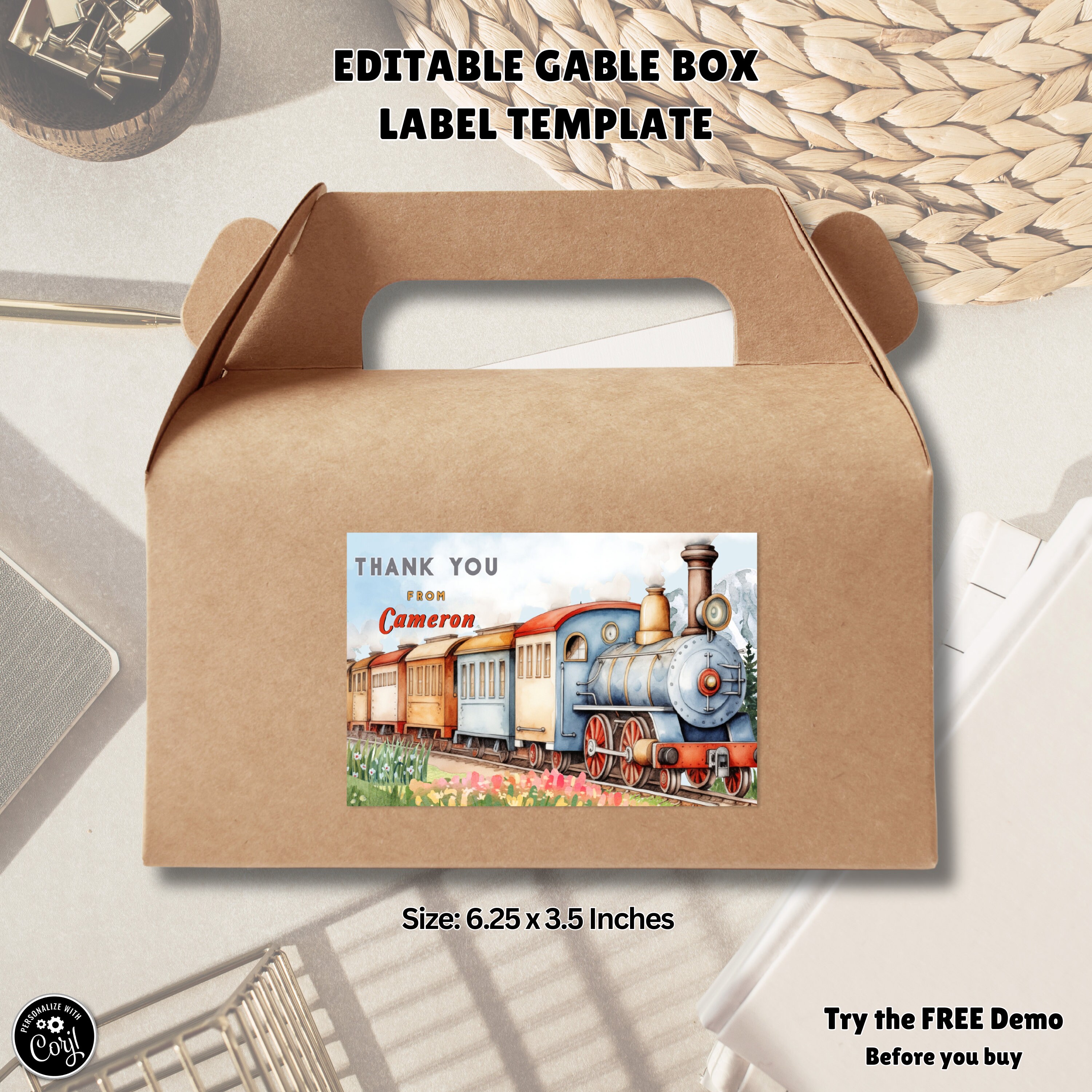 Editable Train Birthday Gable Box Label, Party Favor/gift Box Label ...