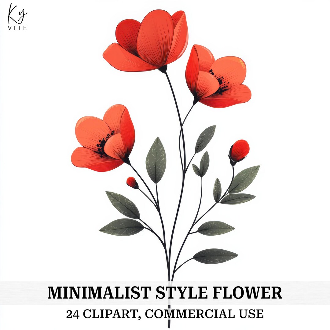 24 Minimalist Flower Clipart, Minimalist Style Floral, Printable ...