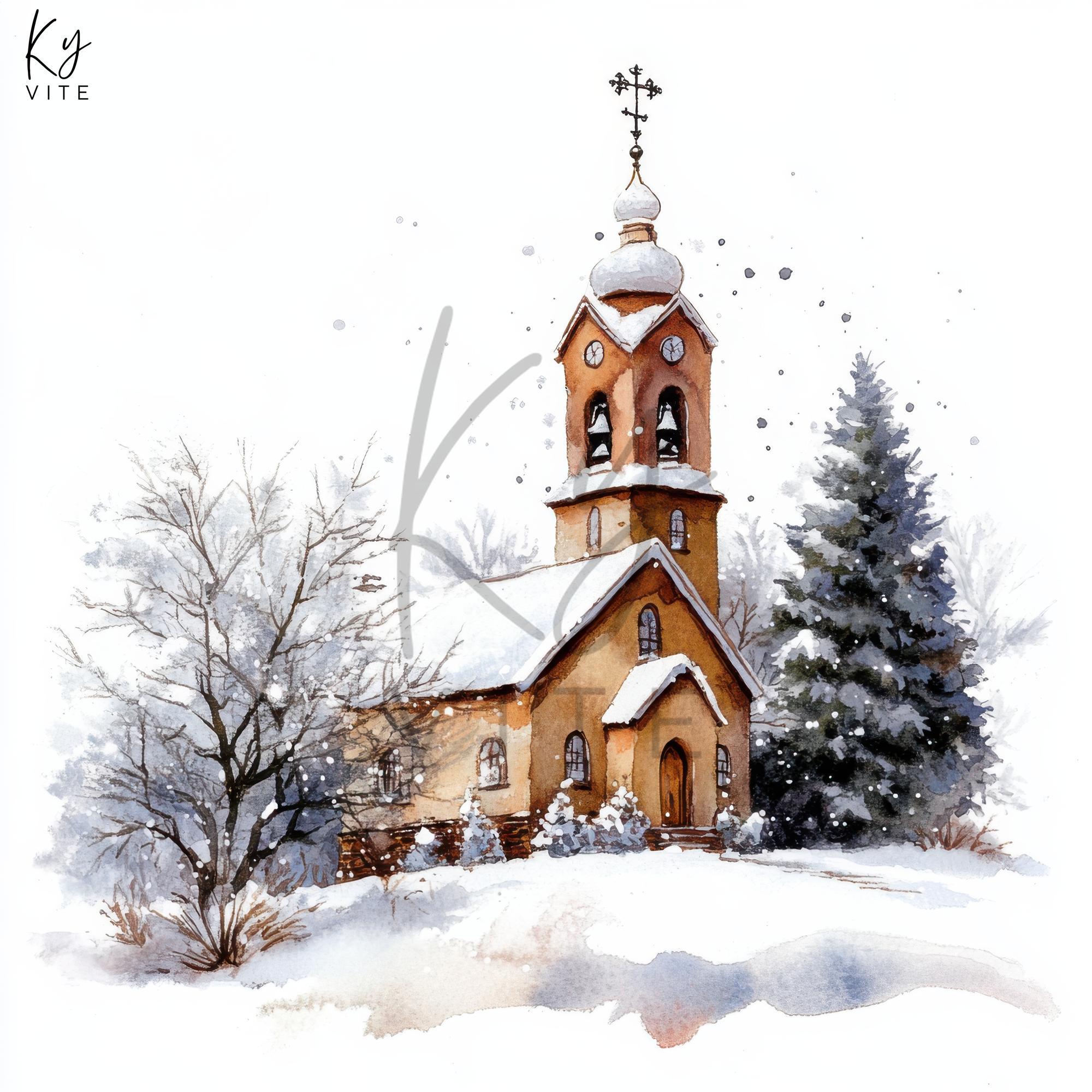 12 Winter Church Clipart, Christmas Church, Paper Craft Printable ...