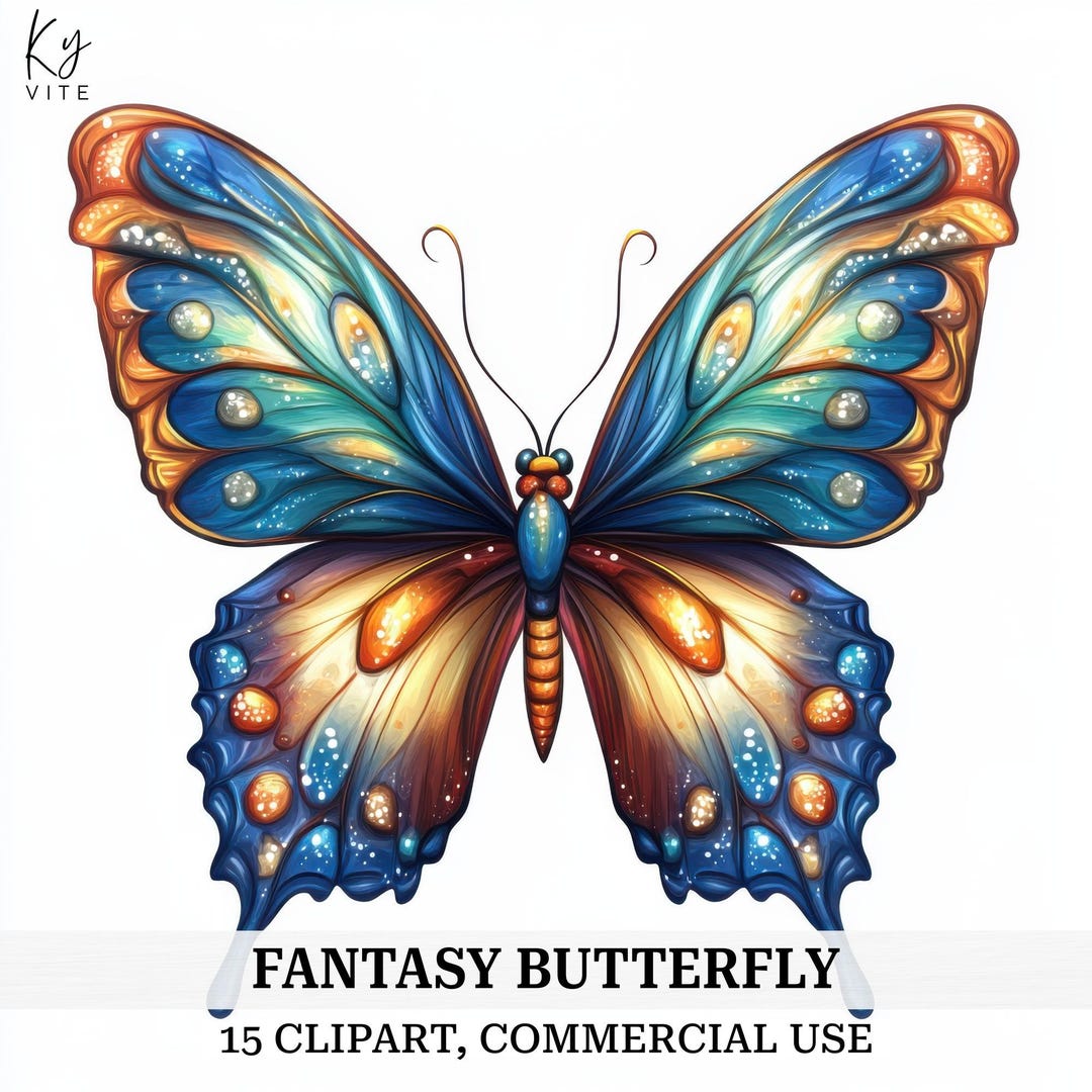 15 Fantasy Butterfly Clipart, Fairy Tale Butterfly Art, Printable ...