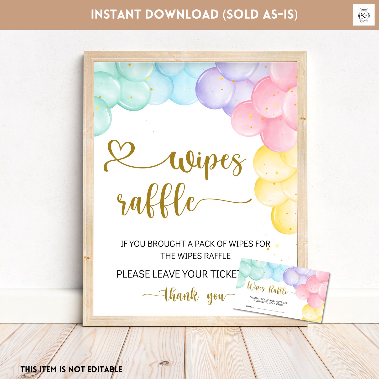 Baby Shower Wipes Raffle Game Sign With Raffle Card, Pastel Balloons ...
