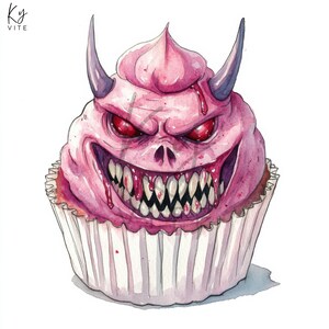 15 Creepy Cupcake Clipart, Monster Cupcake, Halloween, Printable ...