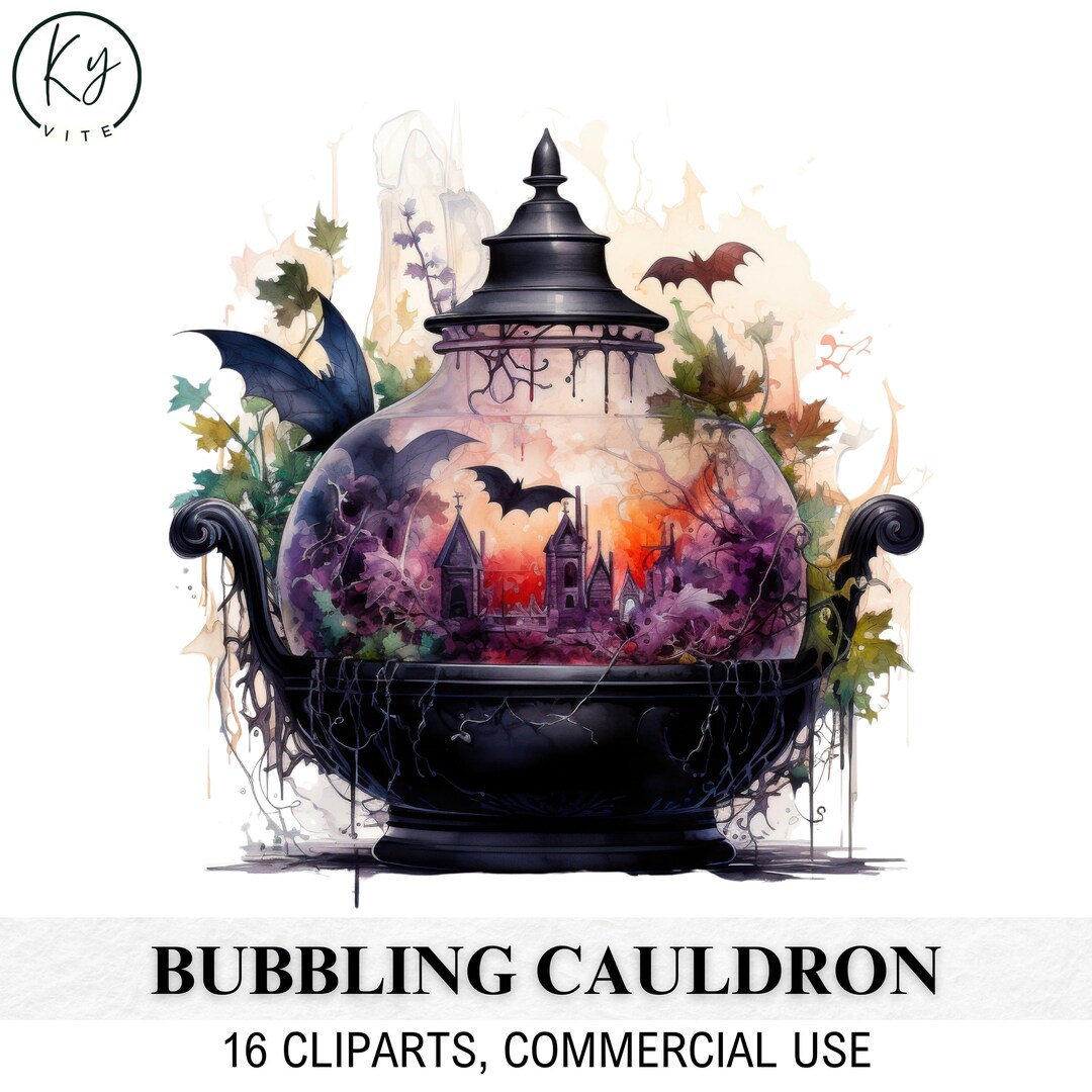 16 Bubbling Cauldron Clipart, Whimsical, Printable Watercolor Clipart ...
