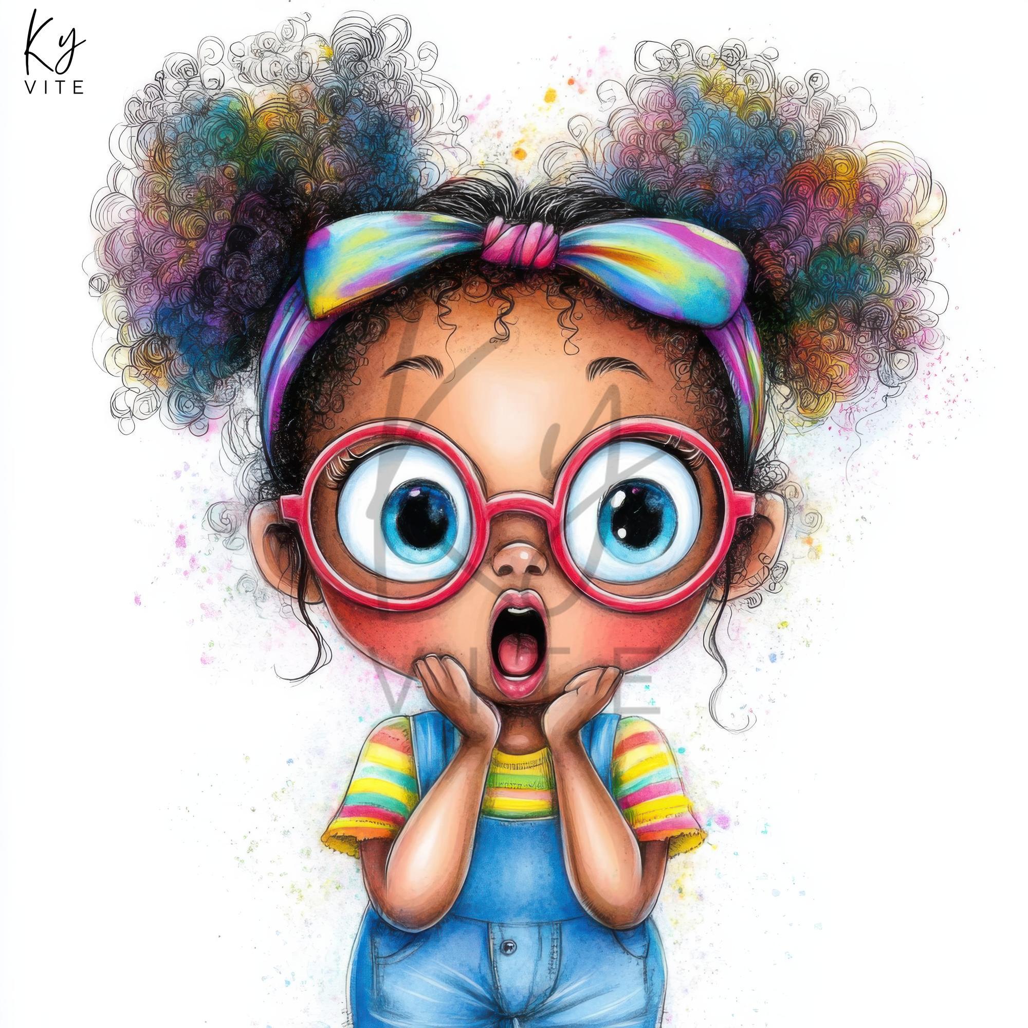 Watercolor Black Girl Clipart: Frazzled Hair, Scrapbook Art (digital ...