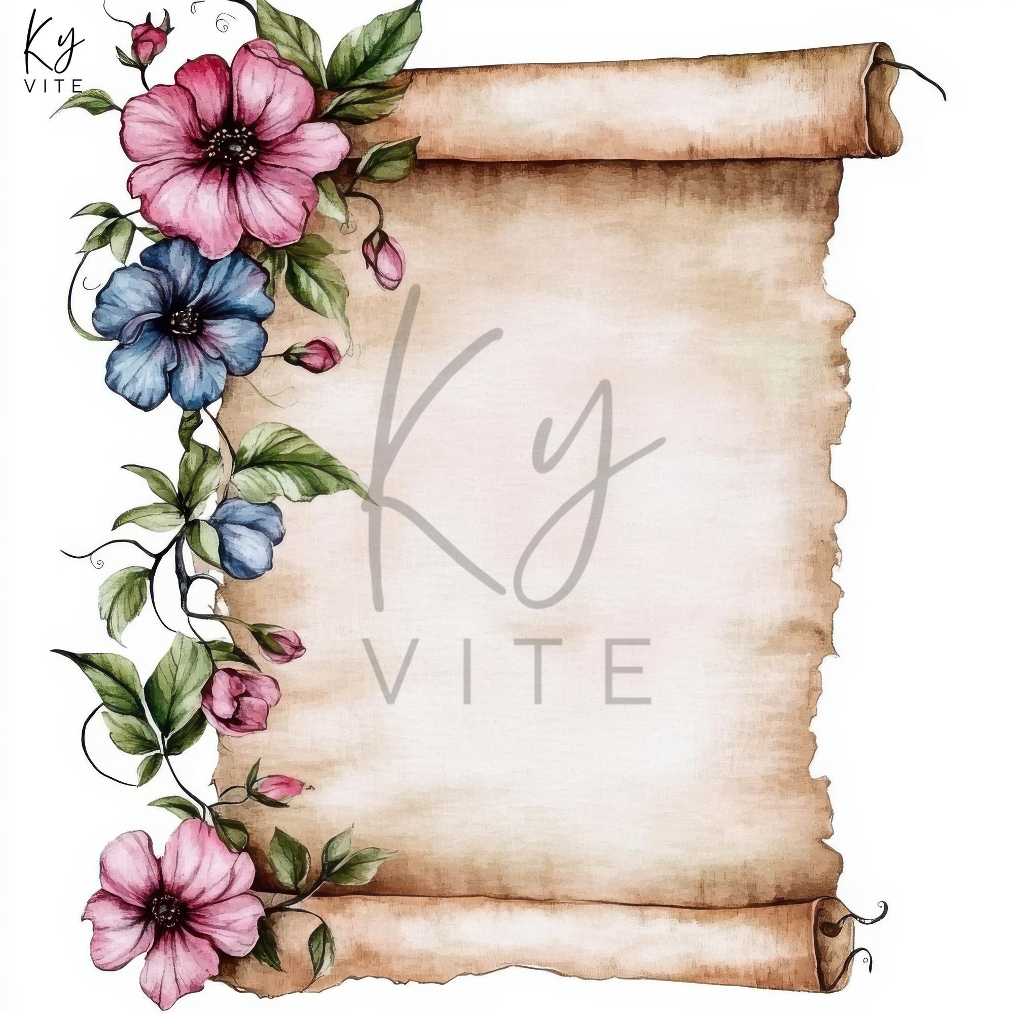12 Vintage Scroll Clipart, Floral Paper Design, High Quality, Printable Watercolor Clipart ...