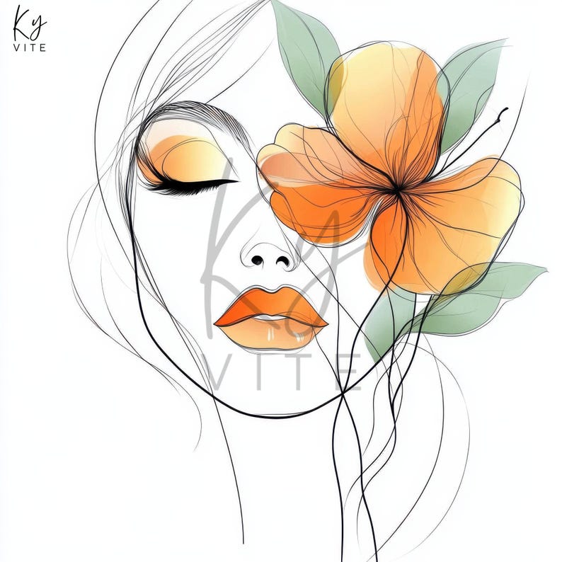 12 Floral Woman Face Clipart, Minimalist Floral Woman, Floral Face Line ...