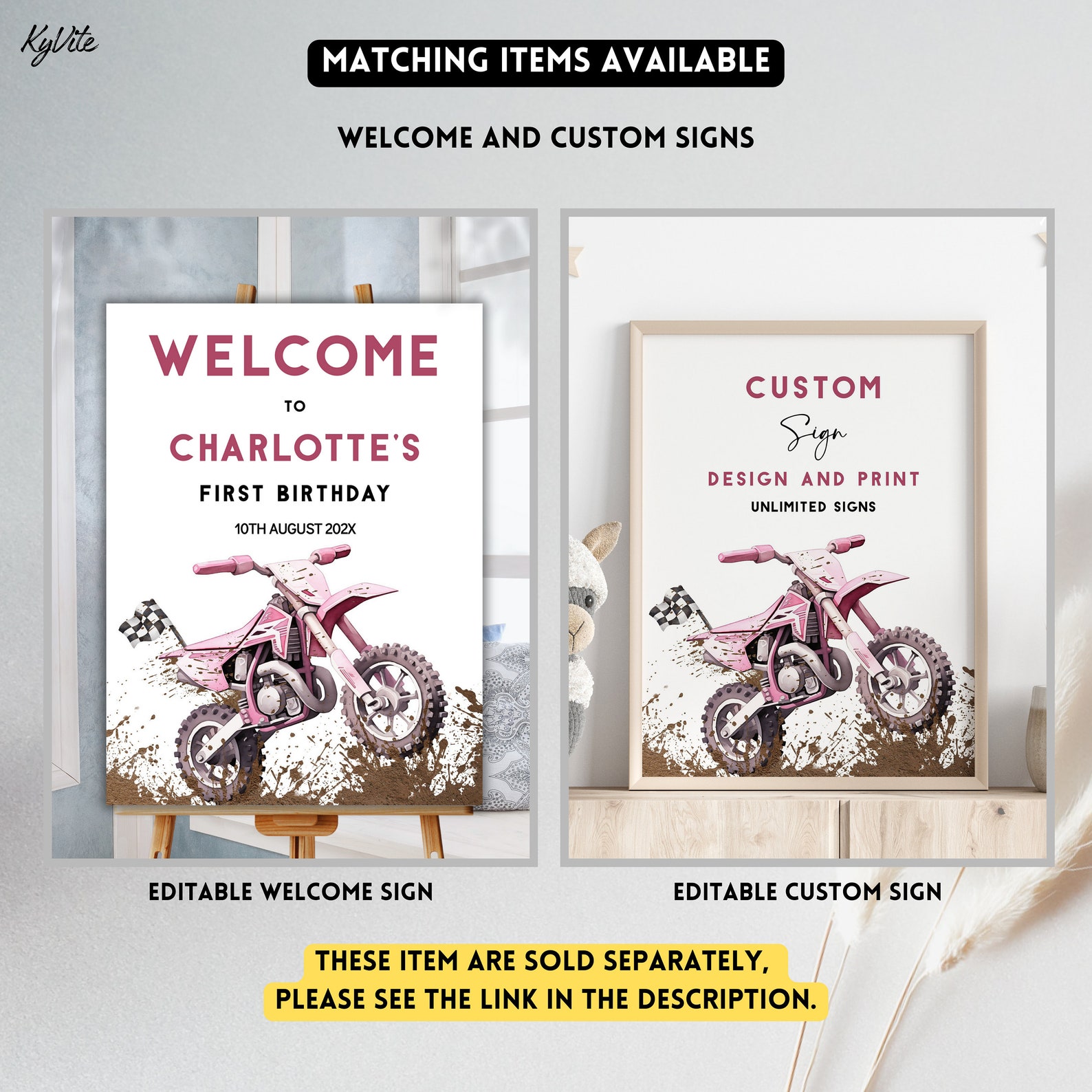 Editable Pink Dirt Bike Birthday Invitation, Dirt Bike Theme Birthday ...