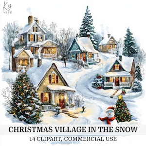 14 Christmas Village Clipart, Holiday Village, Festive Town, Snowy ...