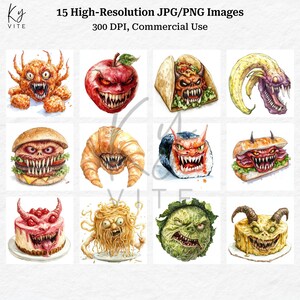 15 Scary Food Monsters Clipart, Halloween, Printable Watercolor Clipart ...