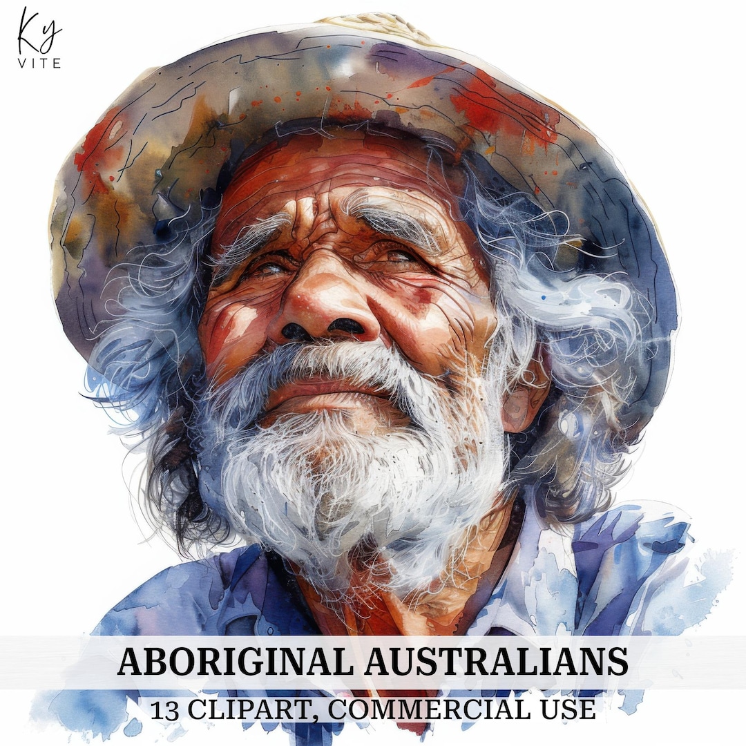 Aboriginal Australian Man Clipart: Watercolor Portraits (digital ...