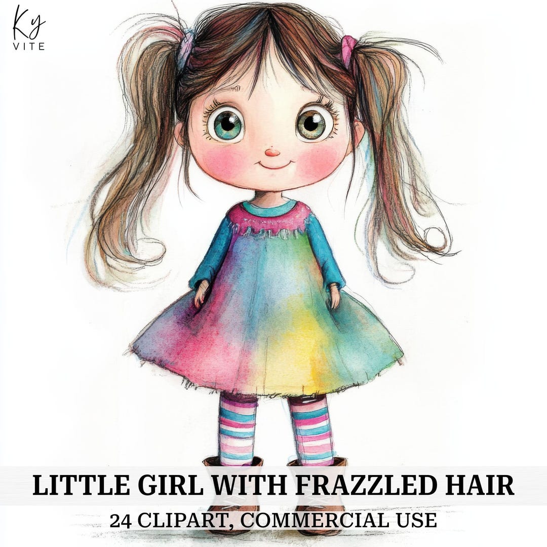 24 Little Girl With Frazzled Hair Clipart, Printable Watercolor Clipart ...
