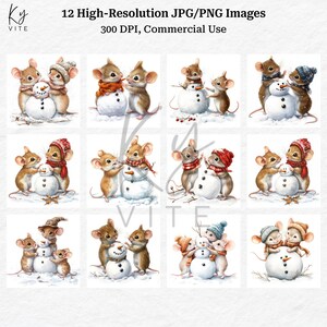 Winter Mice Clipart: Snowman Scene, Watercolor Christmas (digital ...