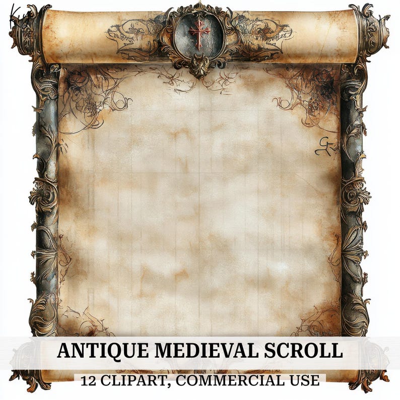 Medieval Scroll Clipart: Vintage Watercolor Paper Craft (digital ...