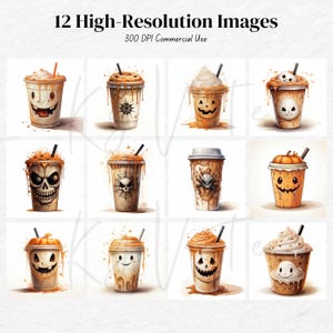 12 Cute Halloween Coffee Clipart, Coffee With Faces, Printable ...