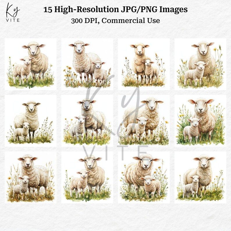 Mother and Baby Sheep Watercolor Clipart: Nursery Art (digital Download ...