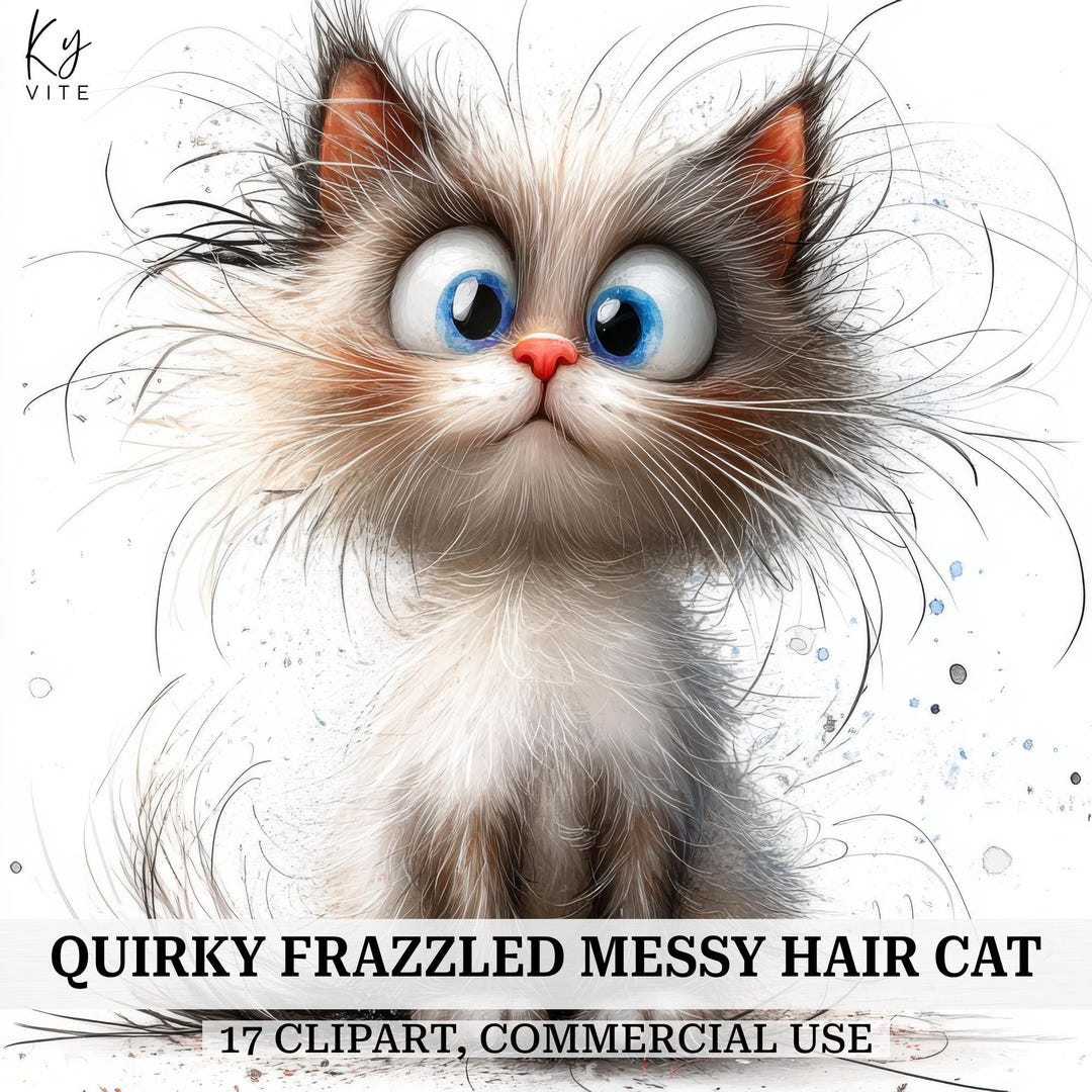 Frazzled Hair Cat Clipart: Funny Watercolor Cats (digital Download) - Etsy