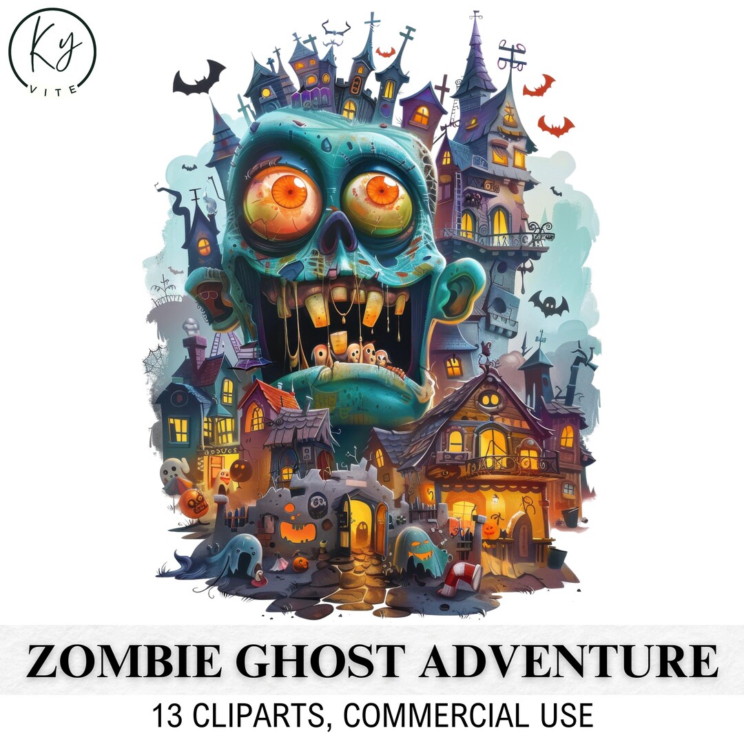 13 Zombies Clipart, Zombie in Town, Halloween, Printable Watercolor ...