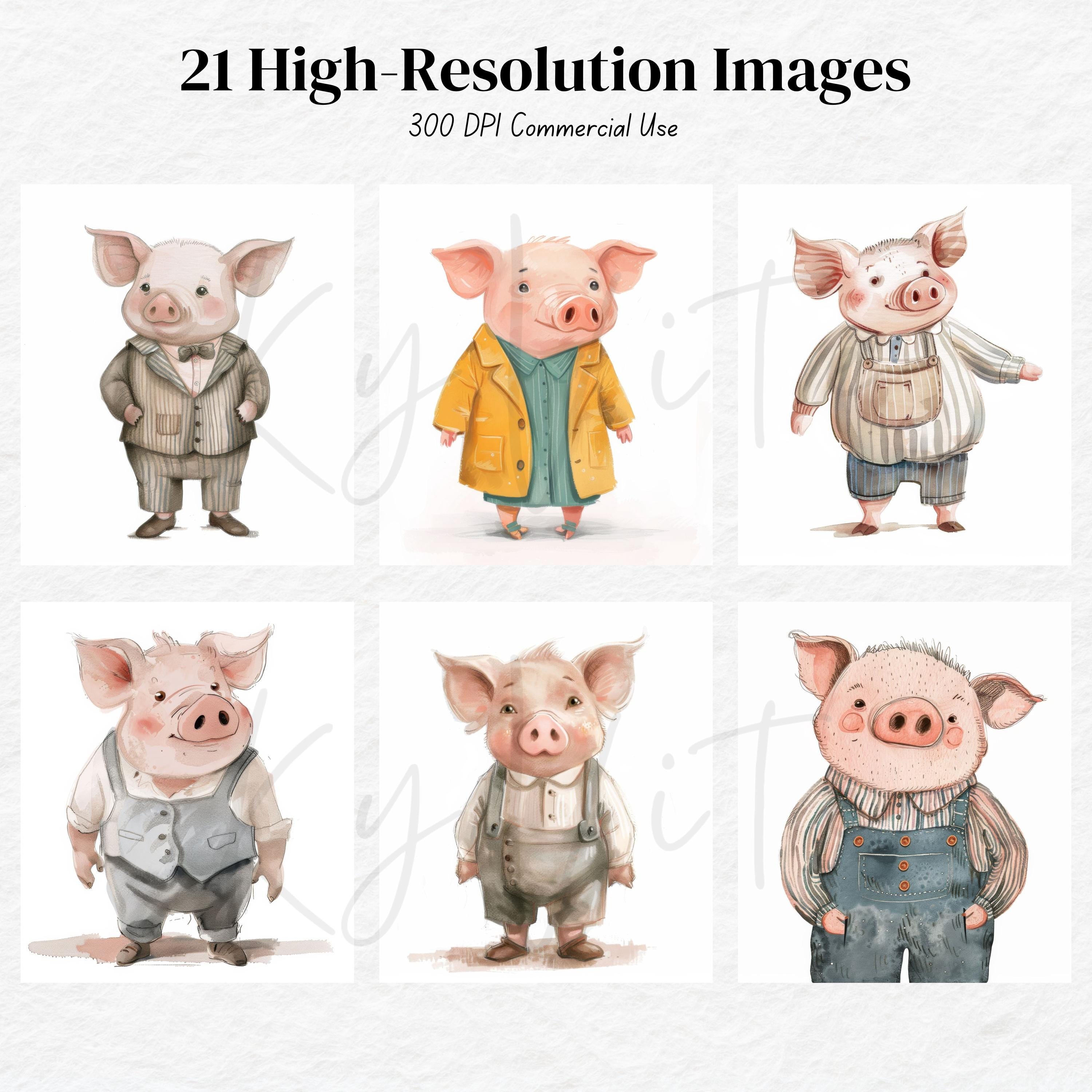 21 Pig in Outfits, Pig in Cloths, Pig in Suit, Printable Watercolor ...