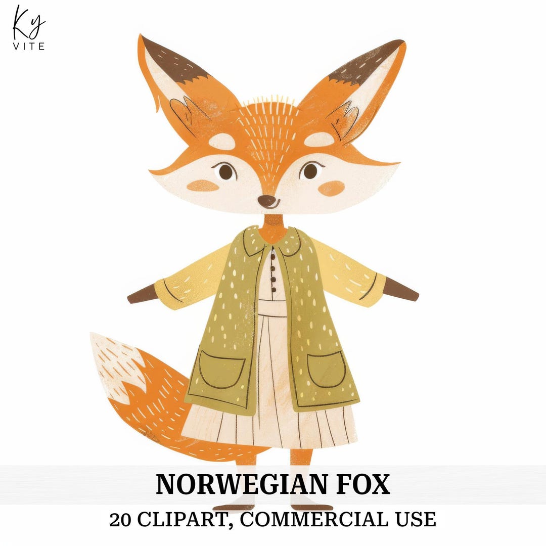 20 Fox Clipart, Fox in Clothes, Whimsical Foxes, Folk Art, Printable ...