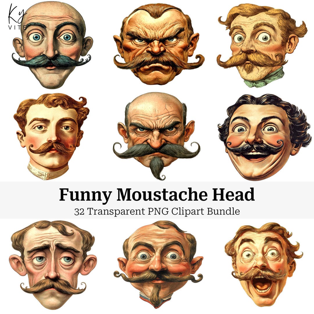 Funny Moustache Man Clipart: Vintage PNG Bundle (digital Download) - Etsy