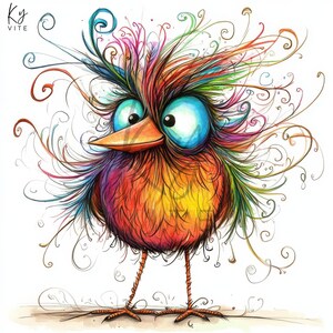 12 Quirky Bird Clipart, Messy Long Hair, Frazzled Hair, Printable ...