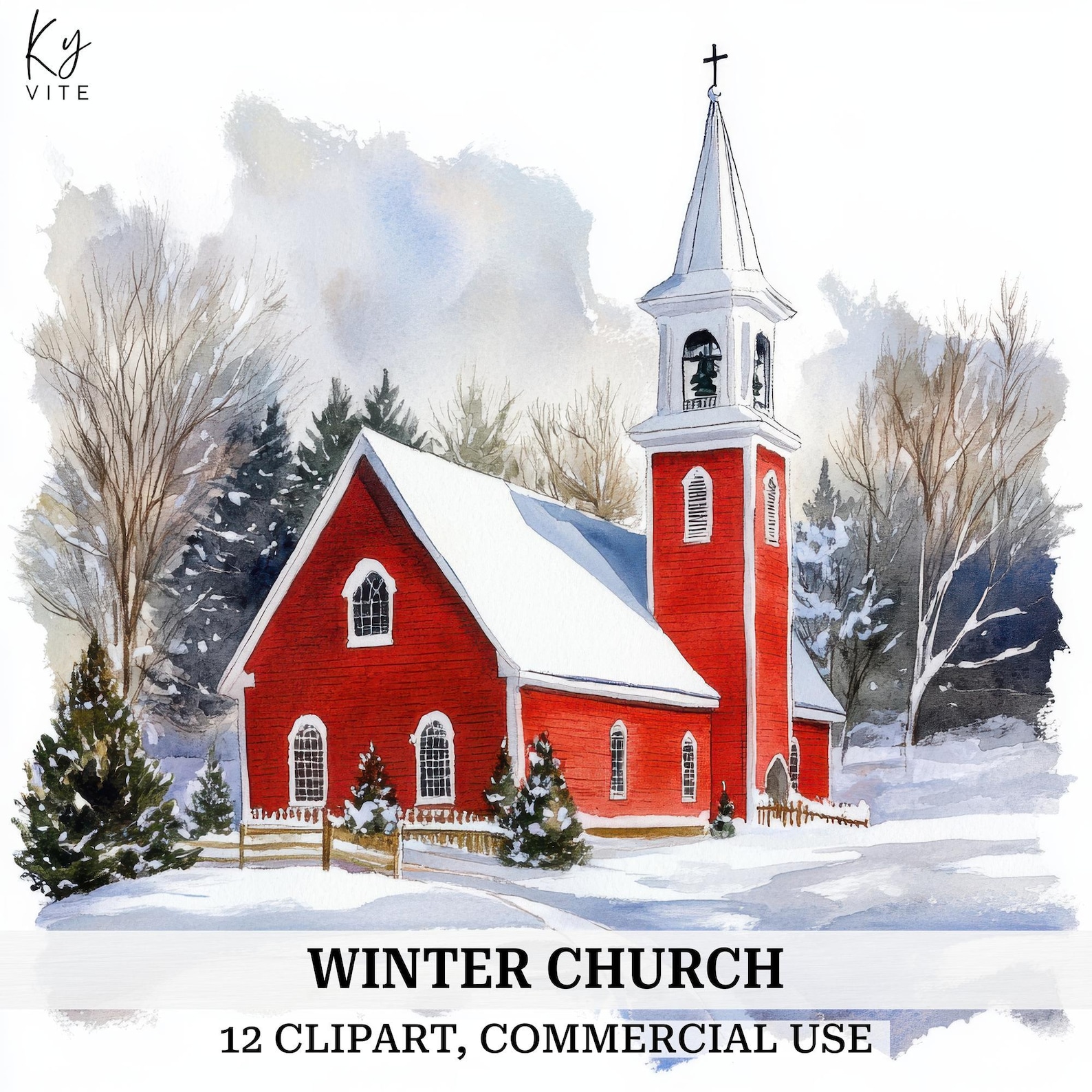 12 Winter Church Clipart, Christmas Church, Paper Craft Printable ...