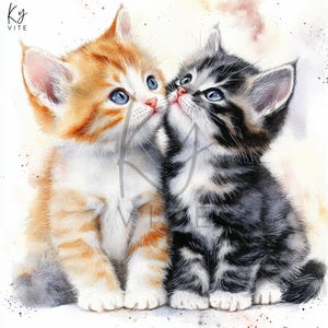 12 Snuggling Kittens Clipart, Kitten Love, Printable Watercolor Clipart ...