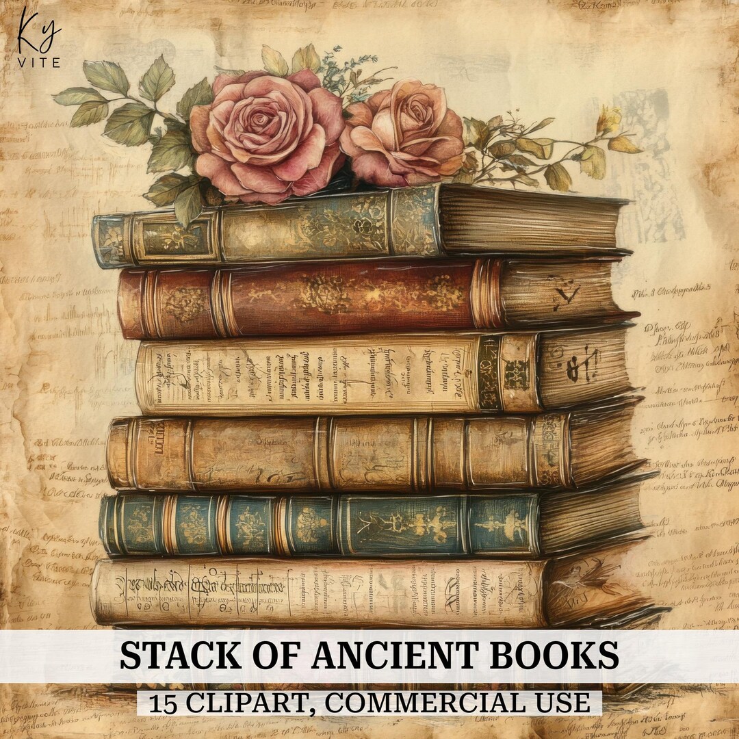 15 Stack of Ancient Books Clipart, Vintage Books, Printable Watercolor ...