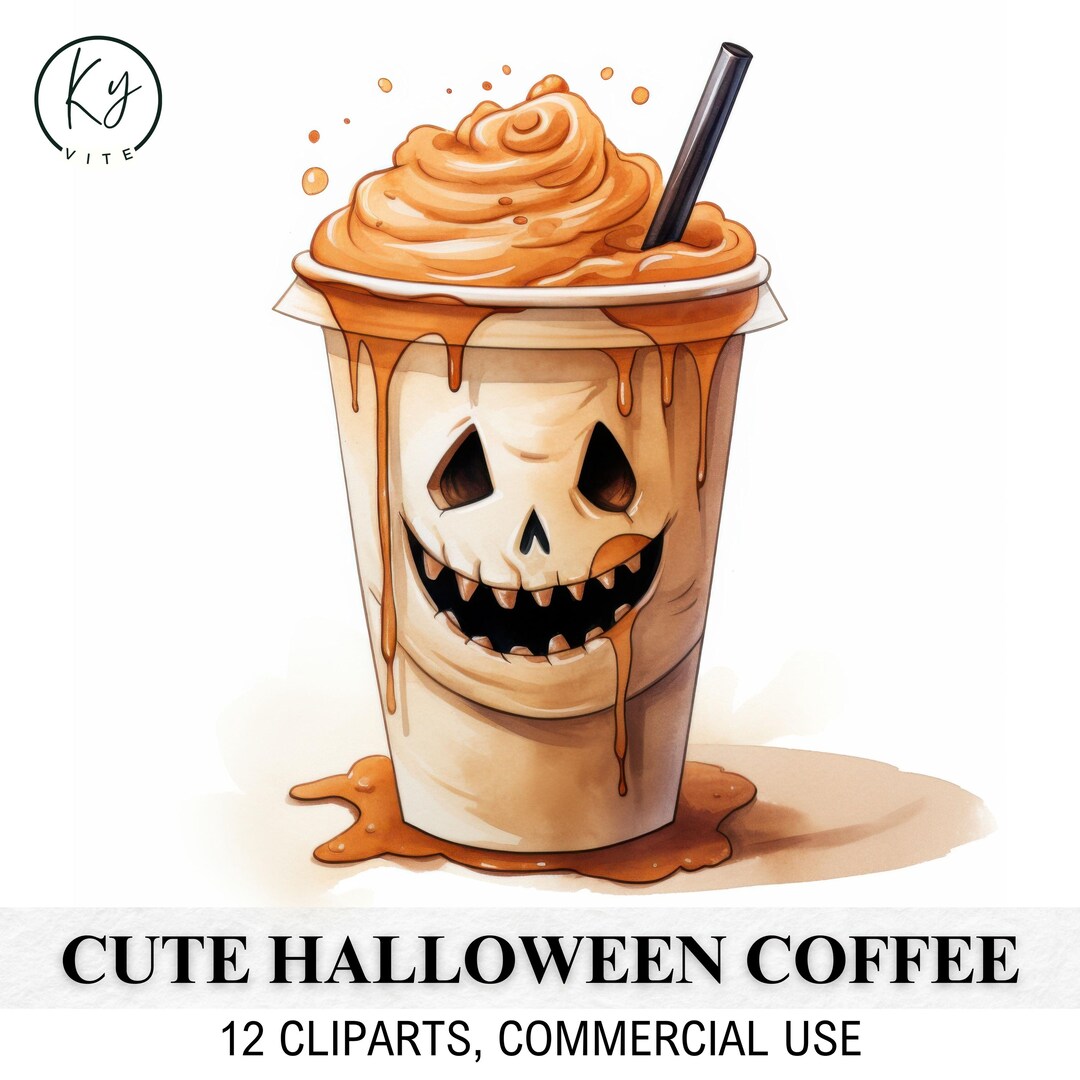 12 Cute Halloween Coffee Clipart, Coffee With Faces, Printable ...