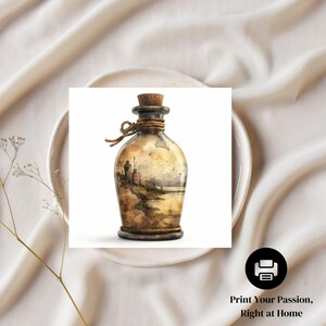 16 Antique Bottle Clipart, Bottle With Scroll, Printable Watercolor ...