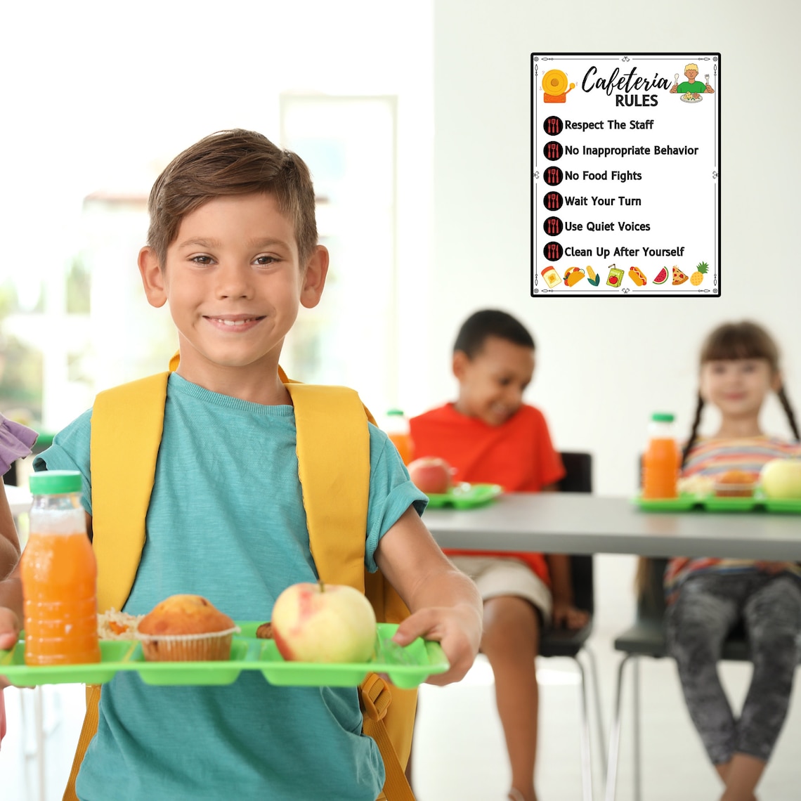 Editable School Cafeteria Rules Sign, Lunchroom Decor, Cafeteria Wall ...