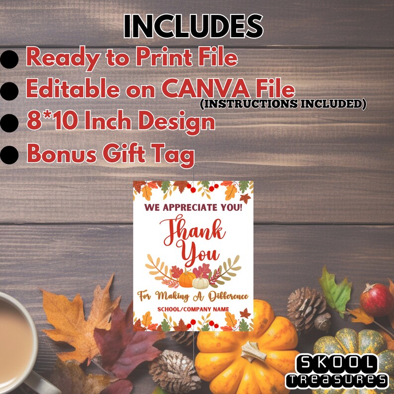Editable Fall Themed Appreciation Sign, Thank You Sign, Thanksgiving ...