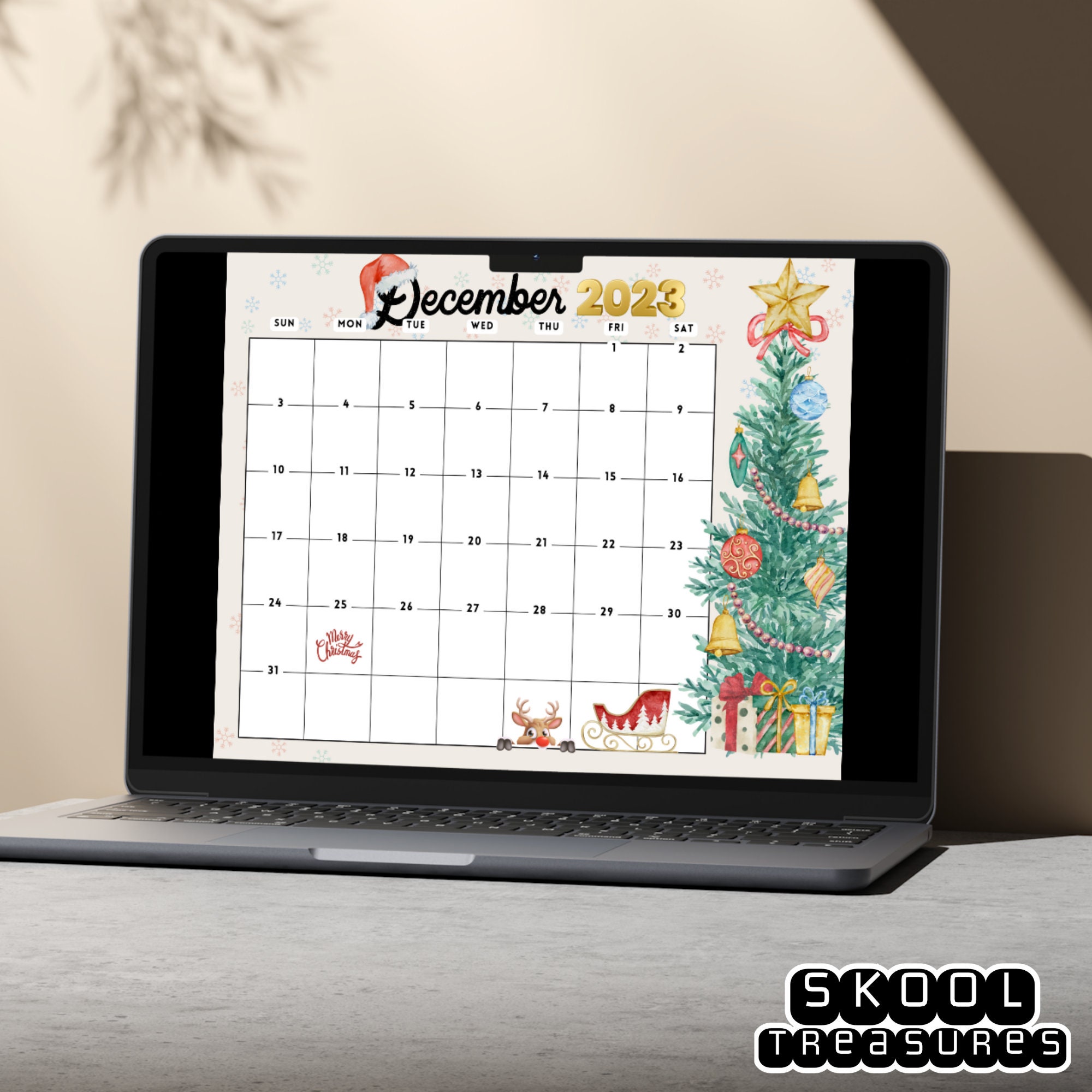 December 2023 Editable Printable Calendar Xmas Tree Christmas - Etsy