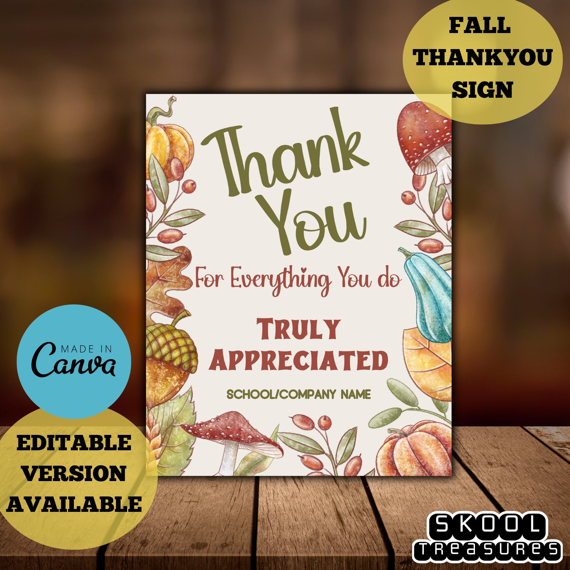 Editable Fall Themed Thank You Sign Appreciation Sign - Etsy