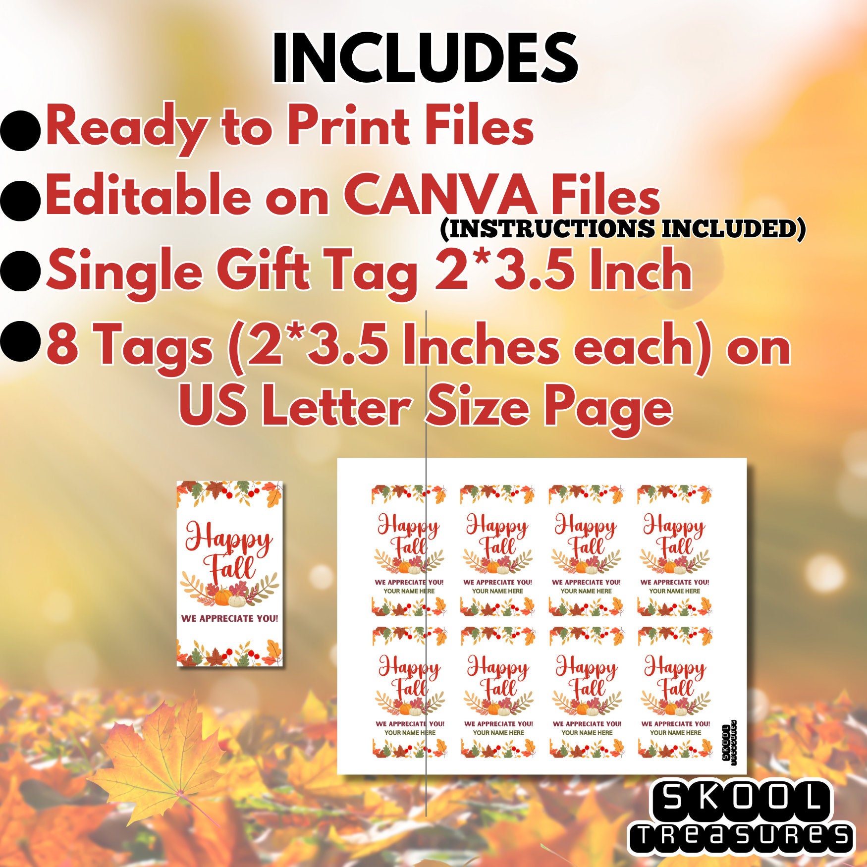 Editable Fall Themed Gift Tags Thank You Sign Thanksgiving - Etsy