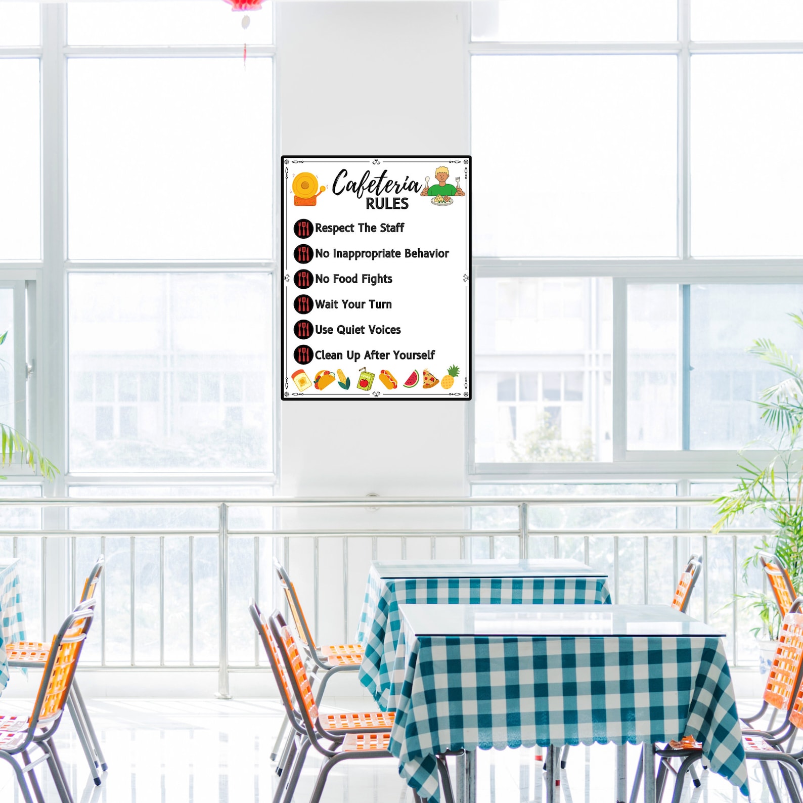 Editable School Cafeteria Rules Sign, Lunchroom Decor, Cafeteria Wall ...