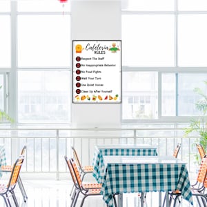 Editable School Cafeteria Rules Sign, Lunchroom Decor, Cafeteria Wall ...