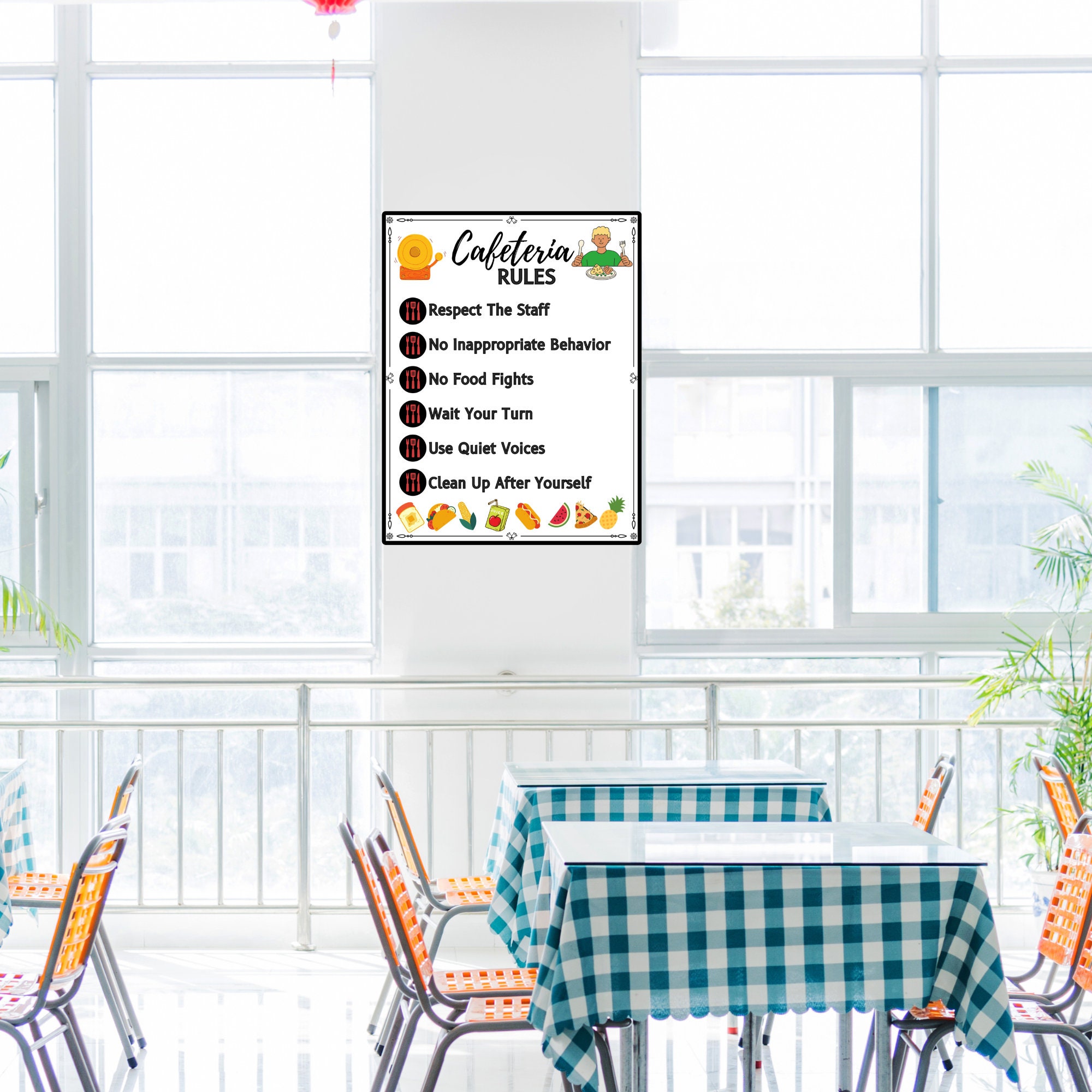 Editable School Cafeteria Rules Sign, Lunchroom Decor, Cafeteria Wall ...