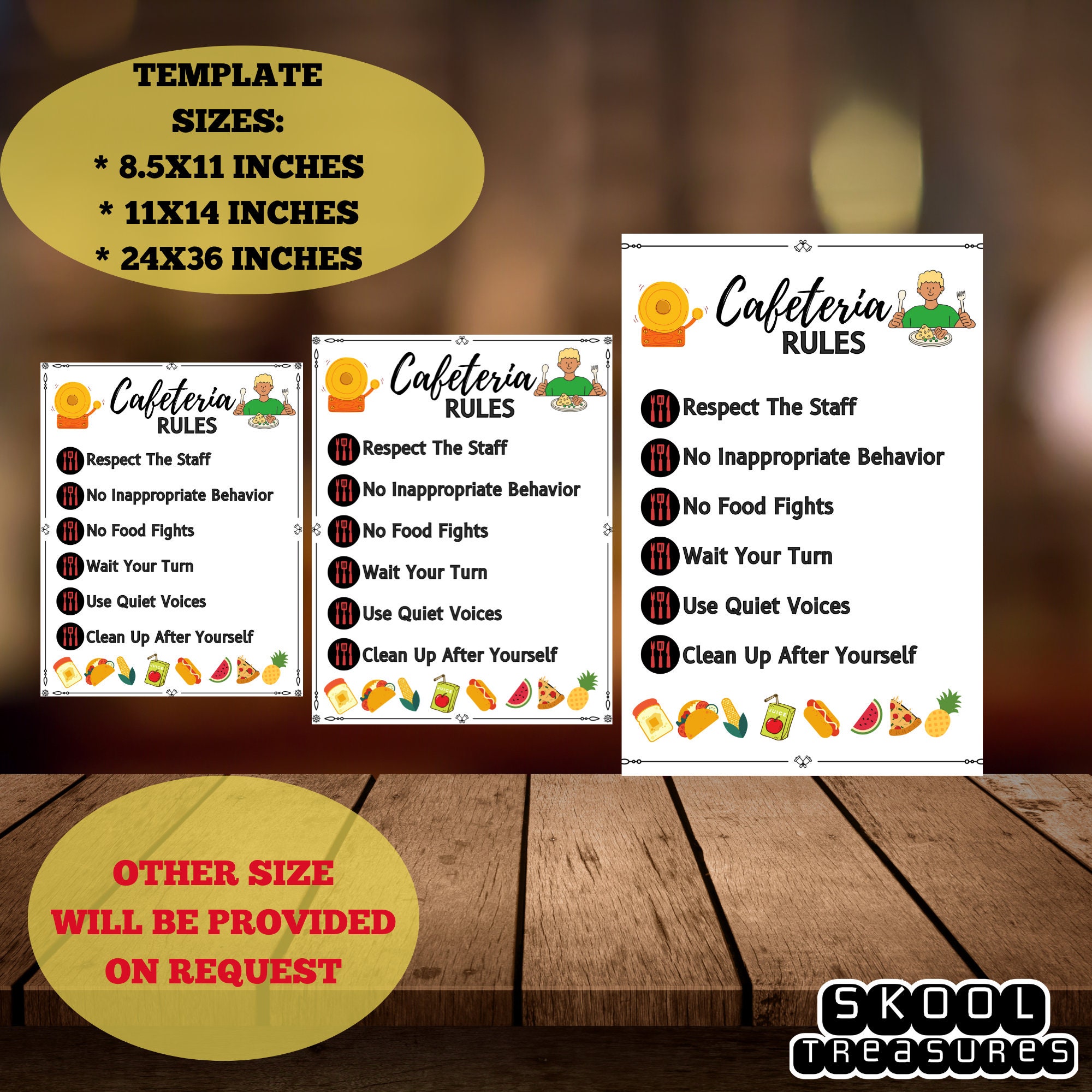 Editable School Cafeteria Rules Sign, Lunchroom Decor, Cafeteria Wall ...