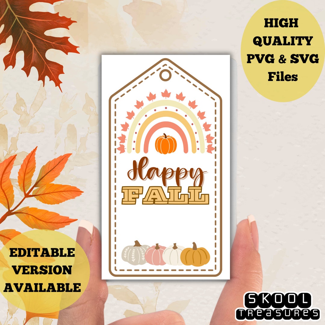 Editable Rainbow Pumpkin Fall Themed Gift Tags, Thanksgiving Employee ...
