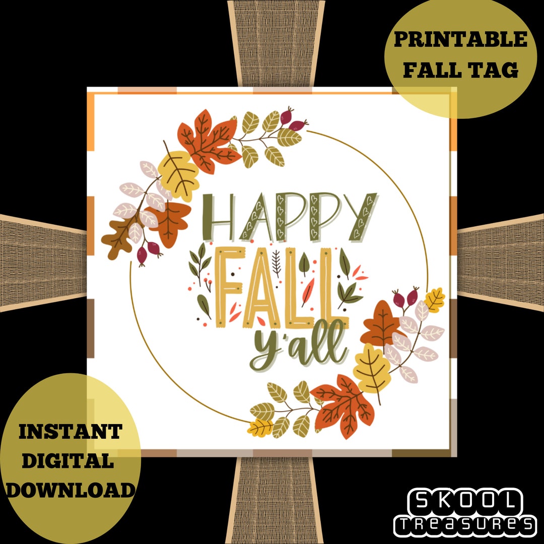 Happy Fall Y'all Gift Tag, Fall Autumn Themed Sign Tag , Thanksgiving ...