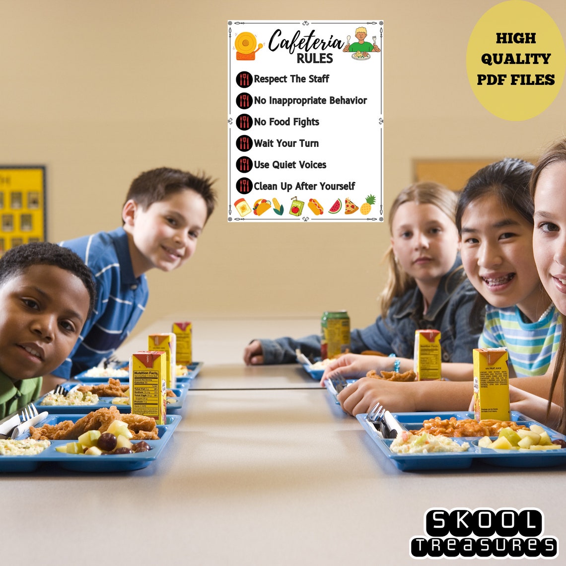 Editable School Cafeteria Rules Sign, Lunchroom Decor, Cafeteria Wall ...