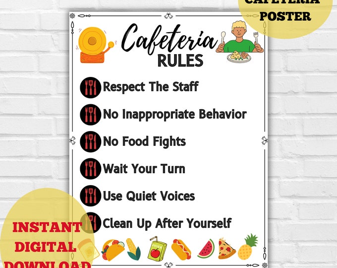 Editable School Cafeteria Rules Sign, Lunchroom Decor, Cafeteria Wall ...