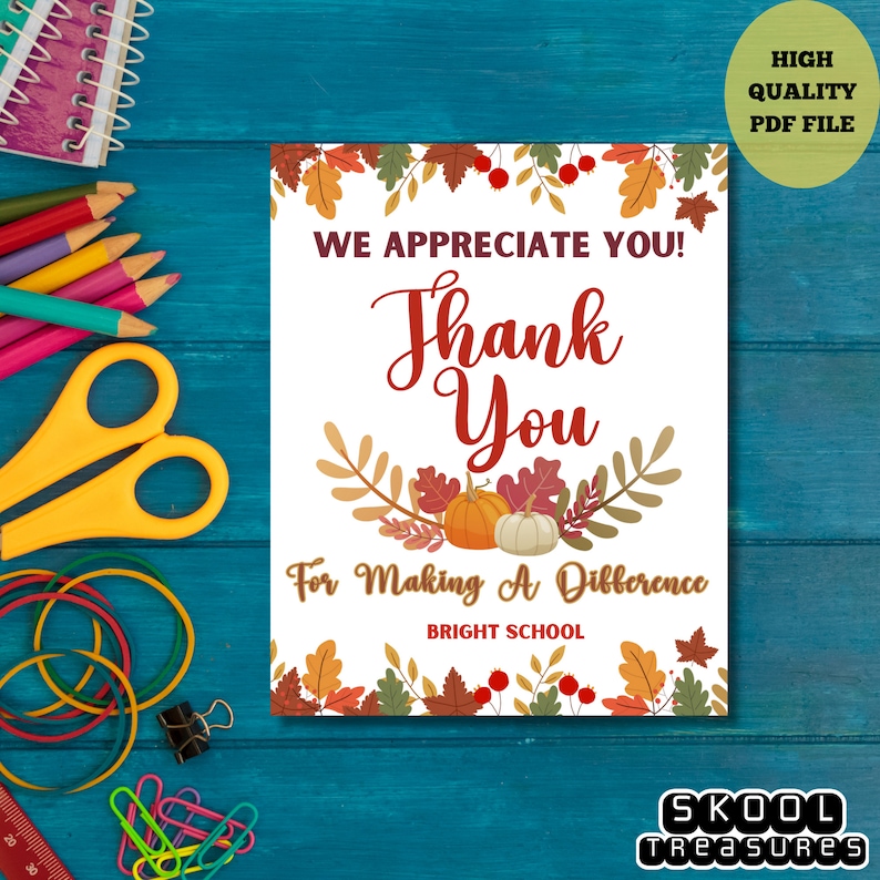 Editable Fall Themed Appreciation Sign, Thank You Sign, Thanksgiving ...
