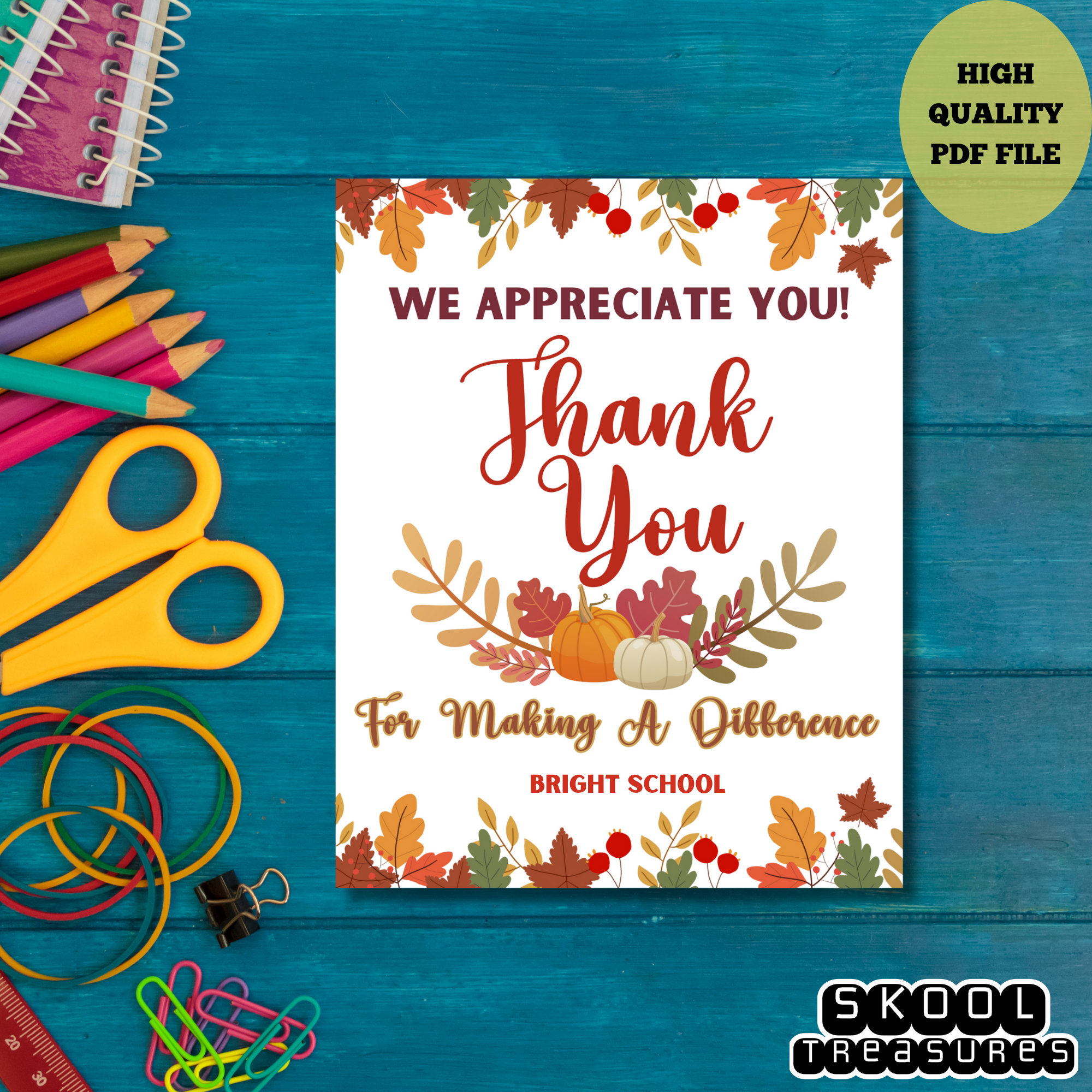 Editable Fall Themed Appreciation Sign, Thank You Sign, Thanksgiving ...