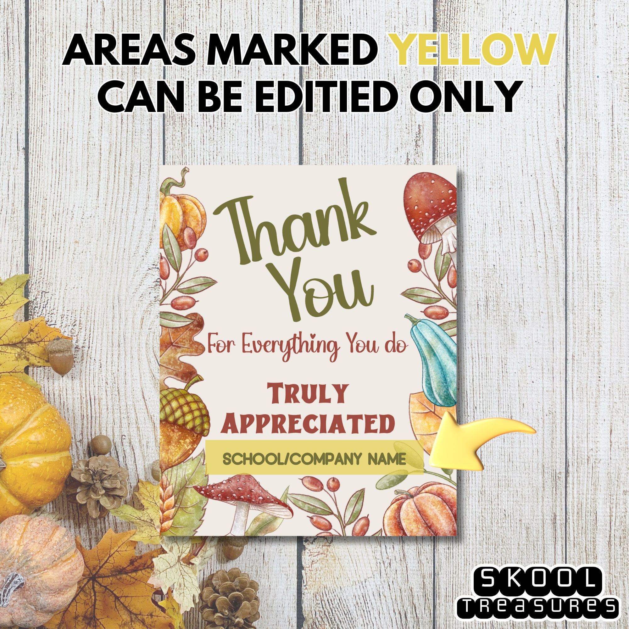 Editable Fall Themed Thank You Sign, Appreciation Sign, Thanksgiving ...